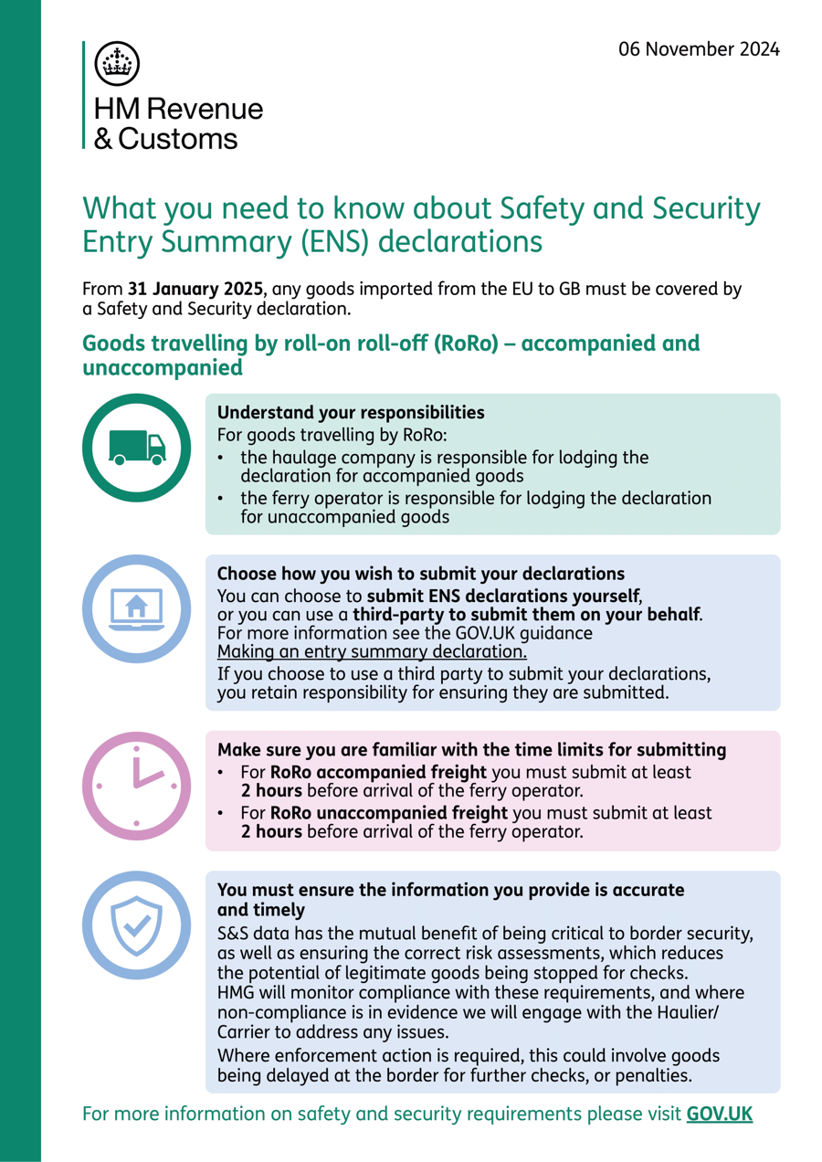 Preparing for the new Safety and Security Entry Summary (ENS) Declarations in the UK